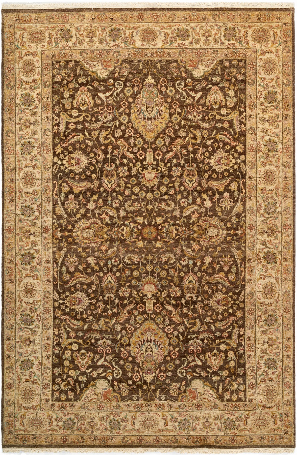 Agra 6x9 Brown/Ivory Wool — Indo Designer Rugs